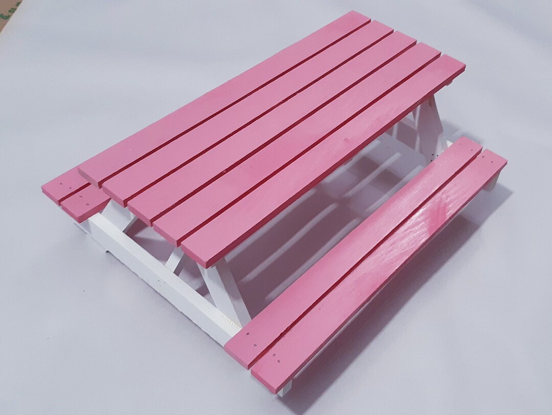 Pink Picnic Table for 12 Dolls 1:6 Scale Model Miniature Dollhouse ...