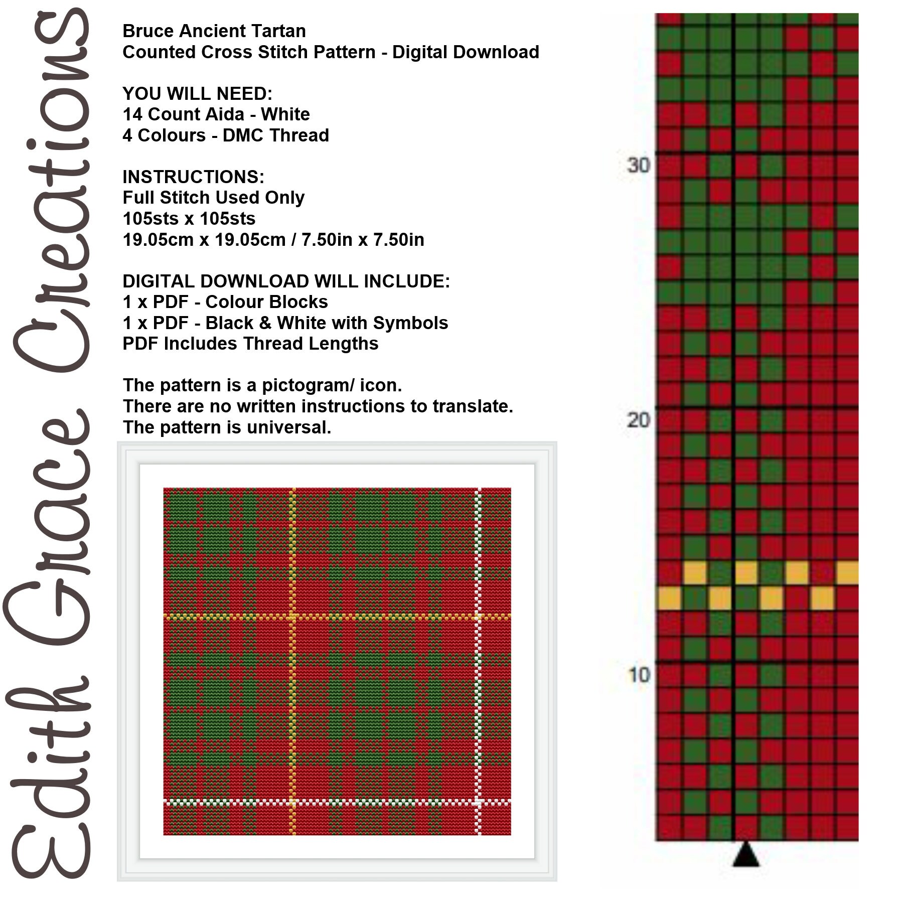 Bruce Ancient Tartan - Cross Stitch Pattern - Scottish Gifts - Easy ...