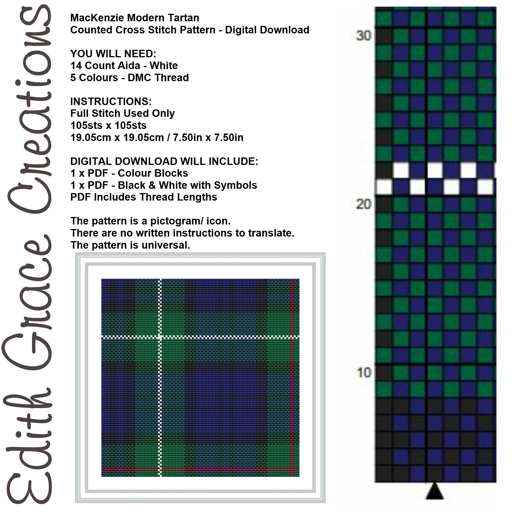 Mackenzie Modern Tartan Cross Stitch Pattern, House Decor, Scottish ...