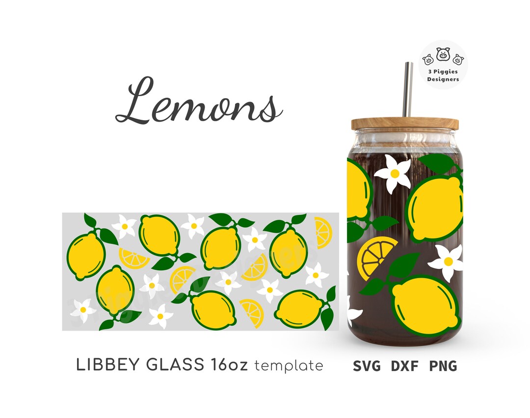 Lemon Libbey Can Glass Wrap 16oz. Lemonade SVG PNG DXF Cutfile. Digital ...