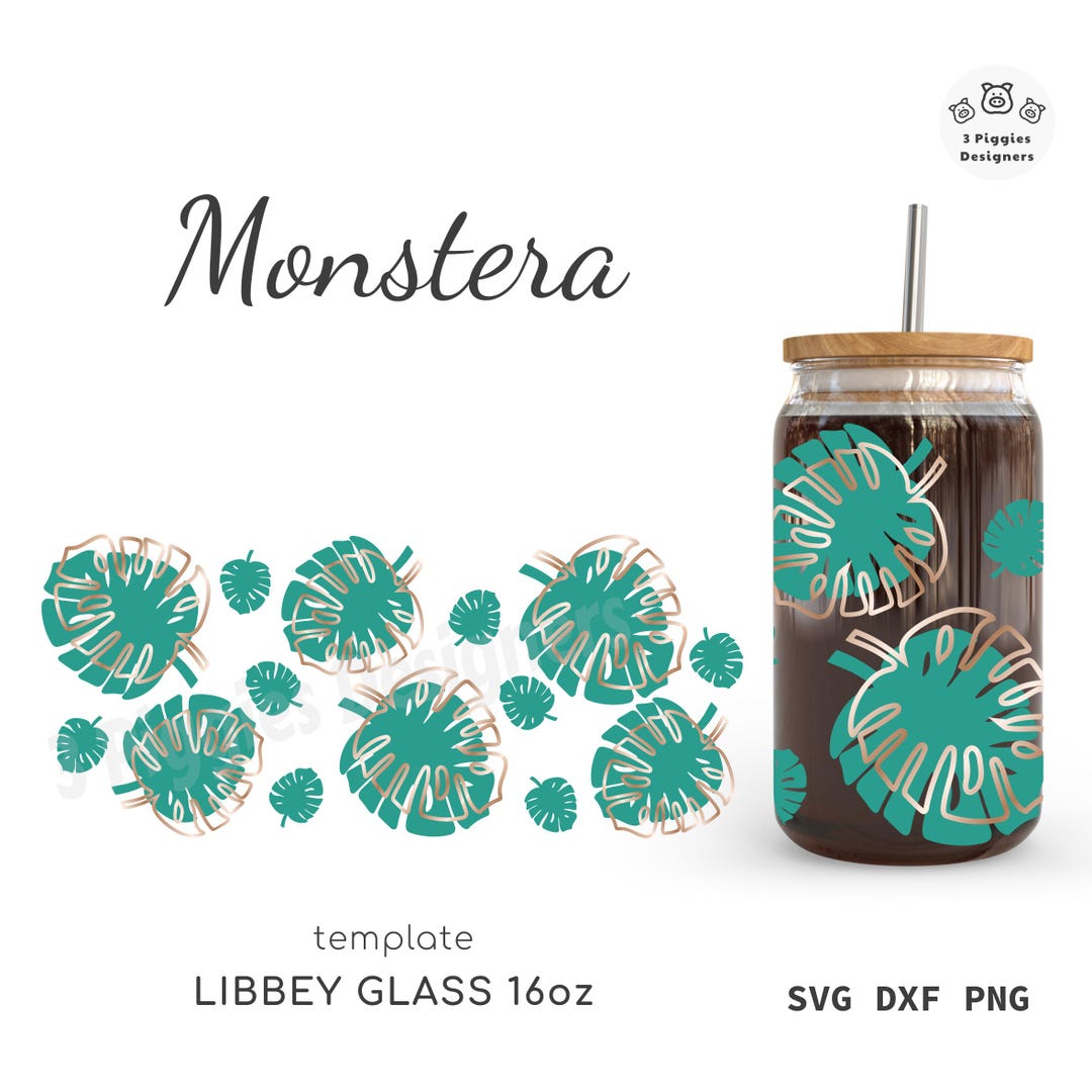 Monstera Libbey Can Glass 16oz, Monstera SVG PNG DXF, Swiss Cheese ...