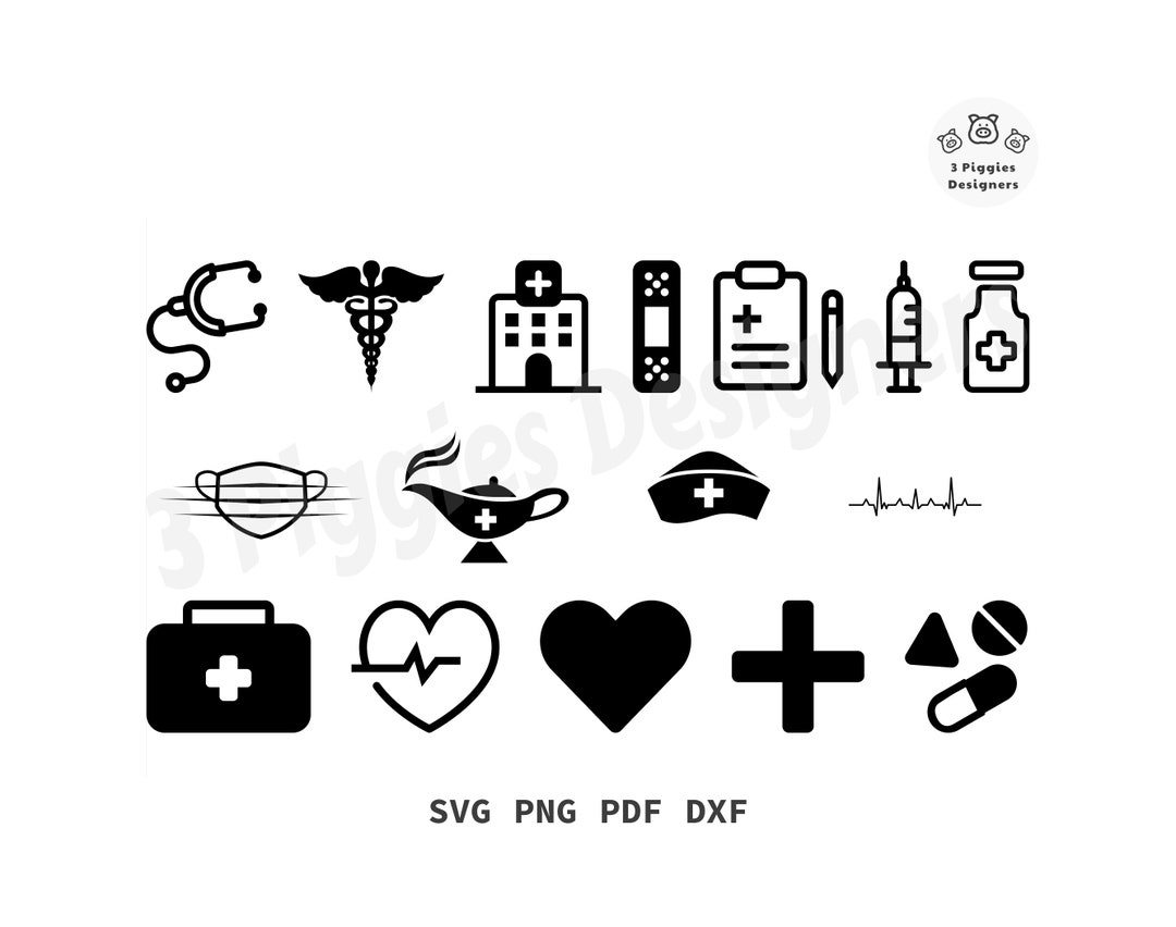 Nurse Icons SVG Nursing Pdf Doctor and Health Png Stethoscope Dxf Cut ...