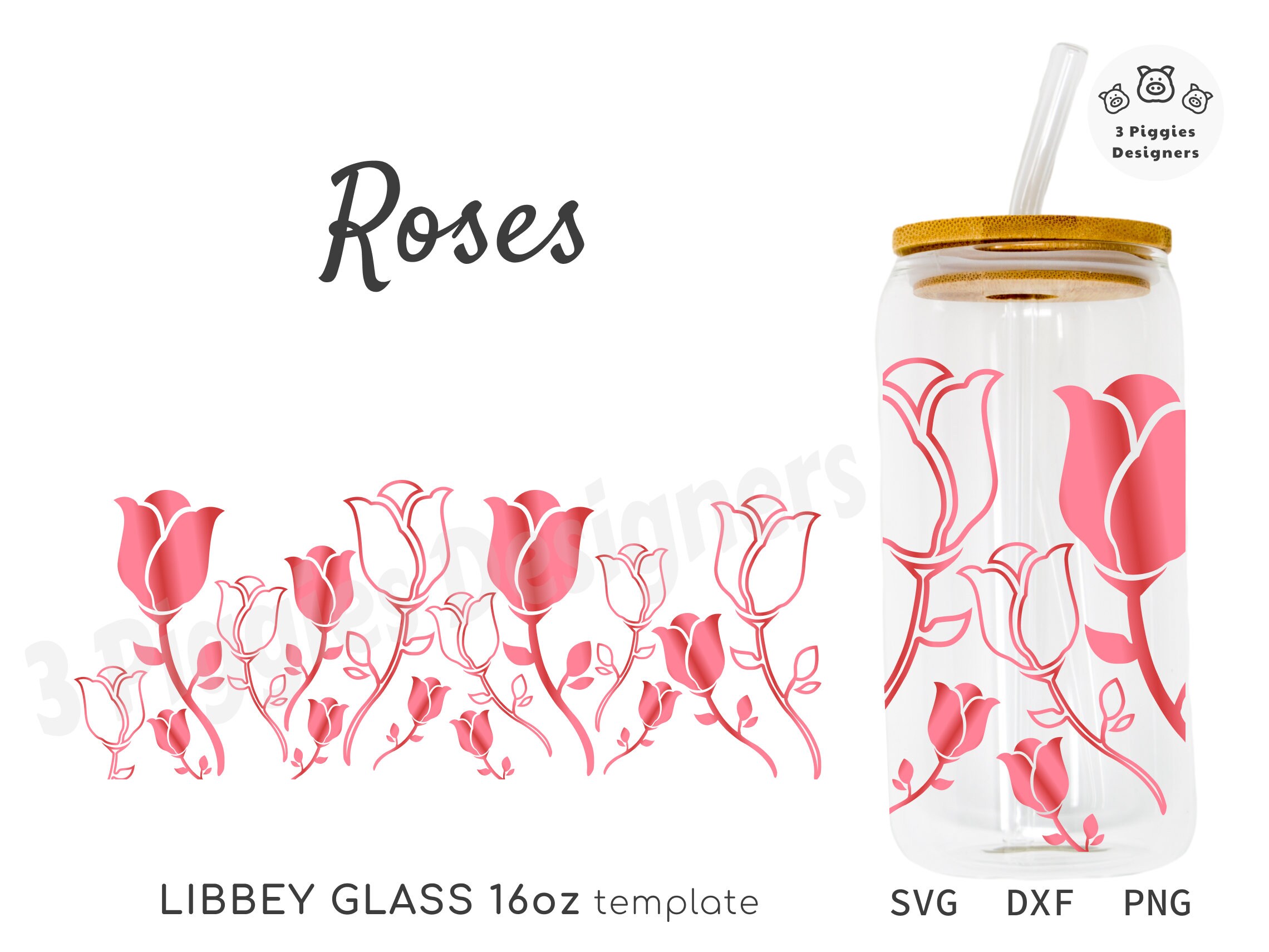 Roses Libbey 16oz Flowers Valentines Day Glass Can Full Wrap - Etsy