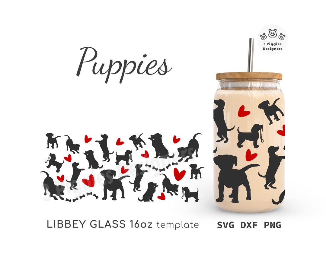 Puppy Libbey Glass 16oz, Puppies Can Glass Full Wrap, Coffee Glass ...