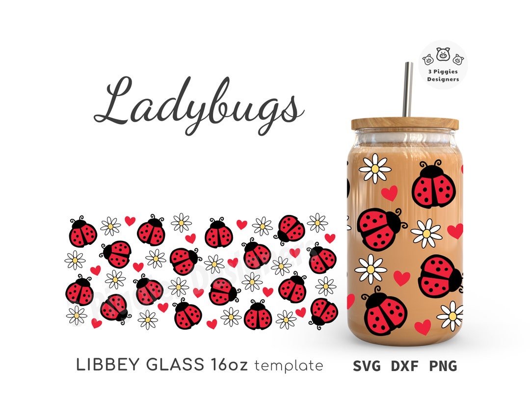 Ladybugs Libbey 16oz • Bugs Glass Can Cutfile for Cricut Silhouette. Instant Download Svg, Png ...