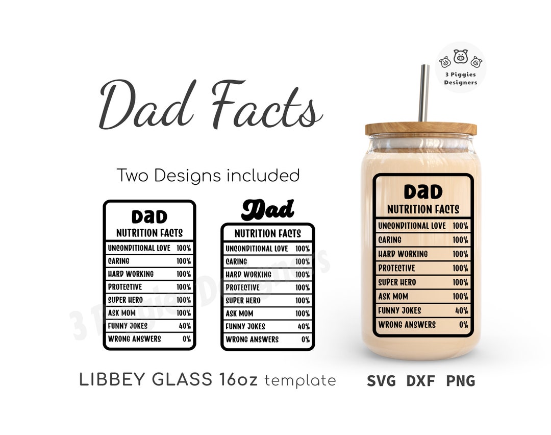 Dad Nutrition Facts Libbey 16oz • Papa and Daddy Nutrition Facts Glass ...