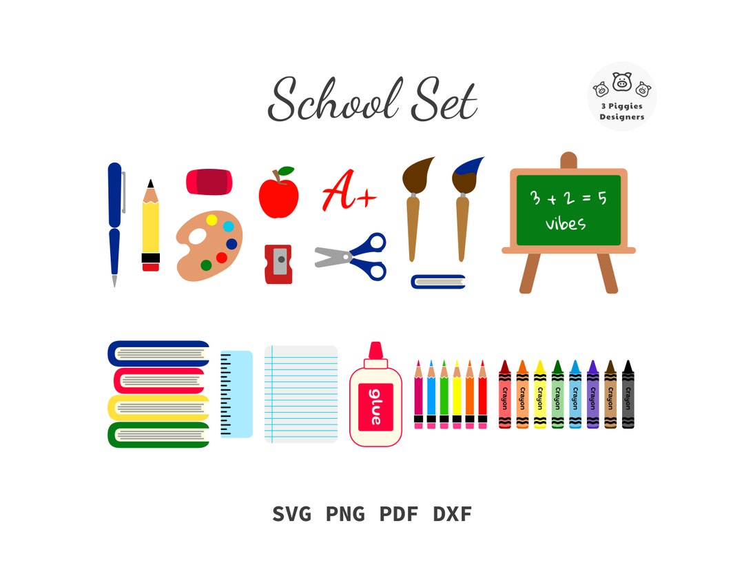 School Set • Clipart Bundle, Back to School, Teacher Svg Pdf Png Dxf ...