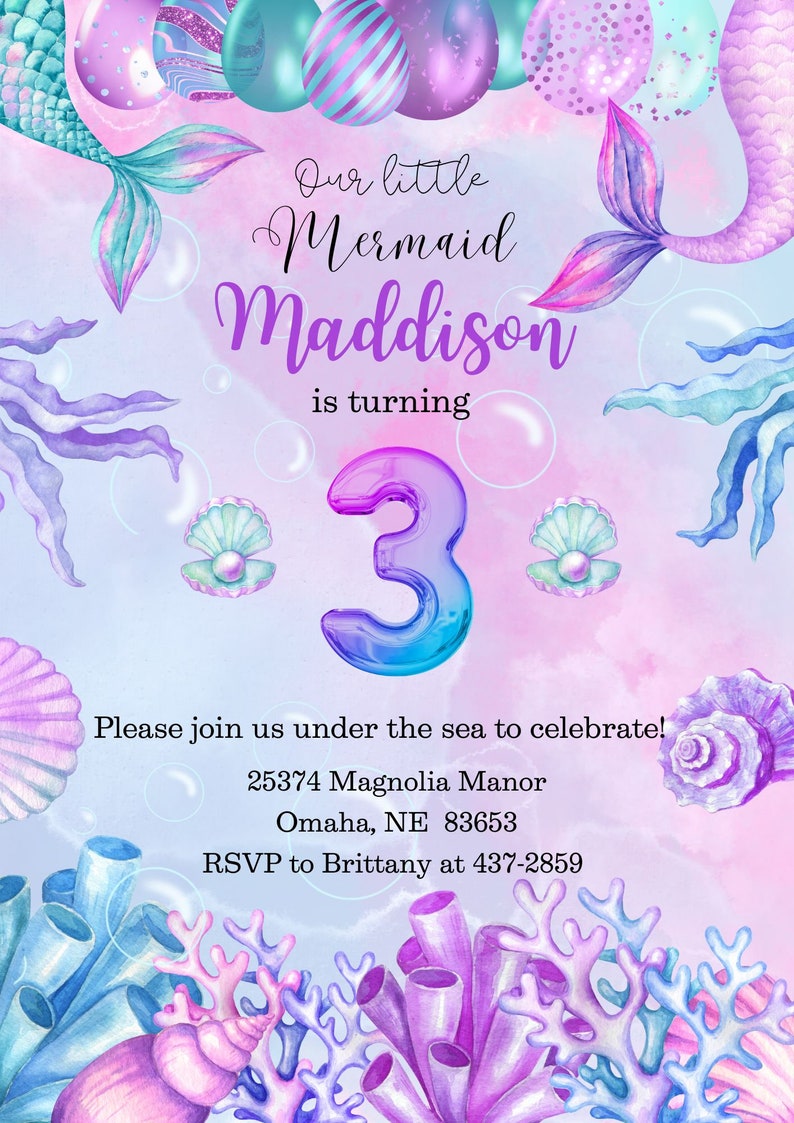 Mermaid Birthday Party Digital Invitation - Etsy