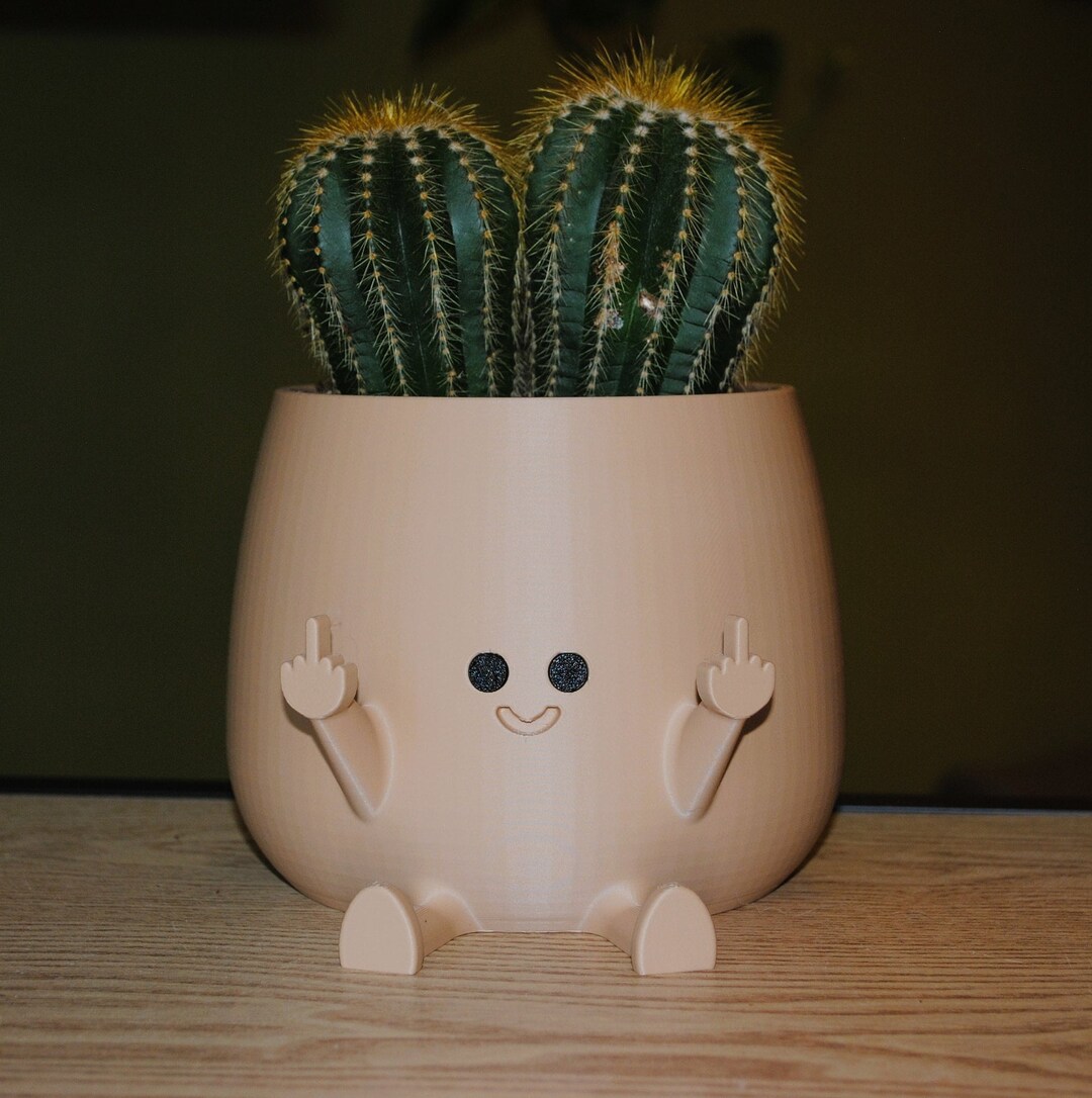 Happy Middle Finger Planter Color: Brown, Kawaii Planter,planter Cute ...