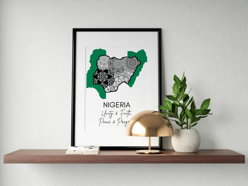 Nigerian Wall Art, Printable Nigeria Map Wall Art, Nigeria Flag ...