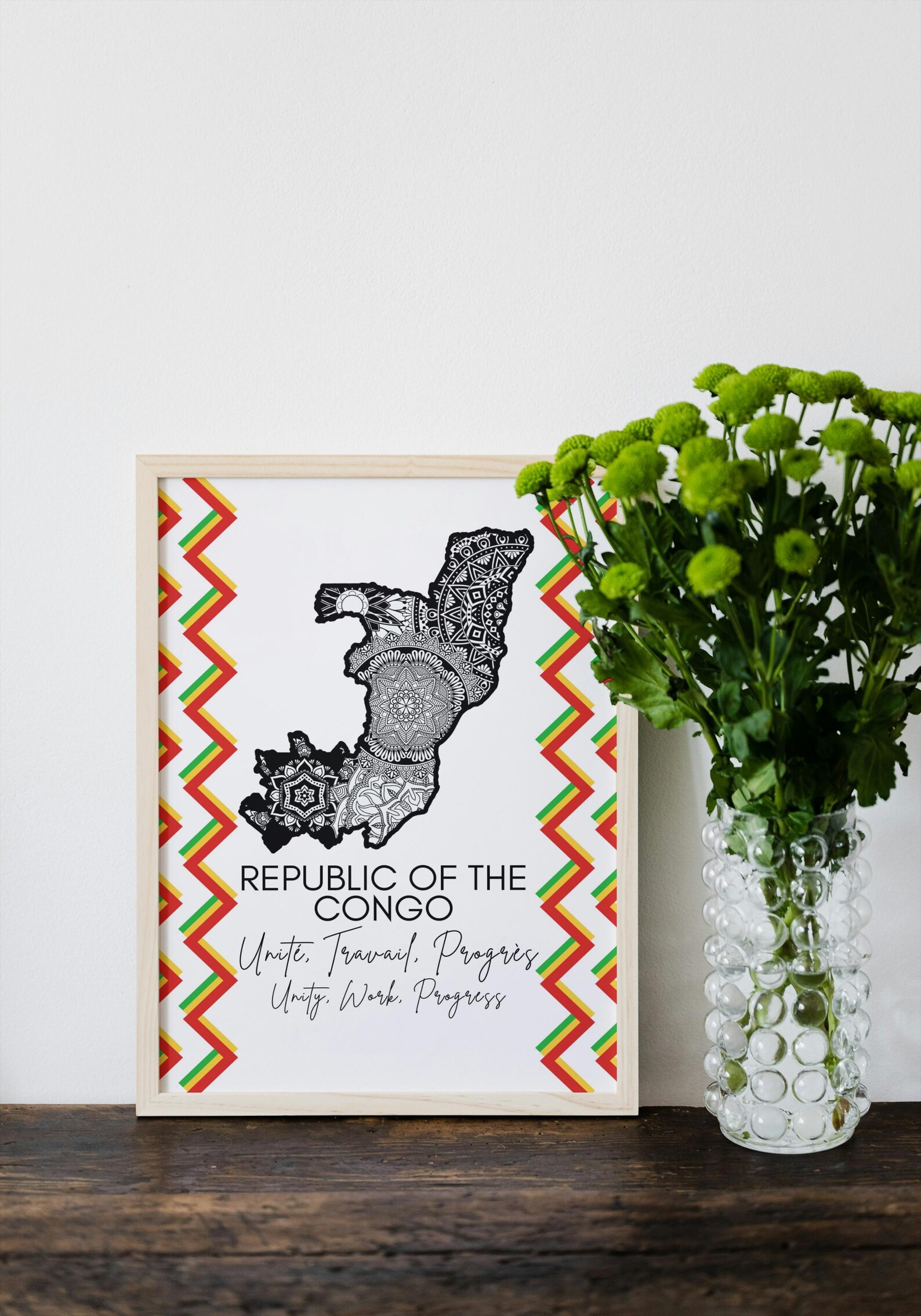 Republic of Congo Wall Art, Printable Congo Map Wall Art, Patriotic ...