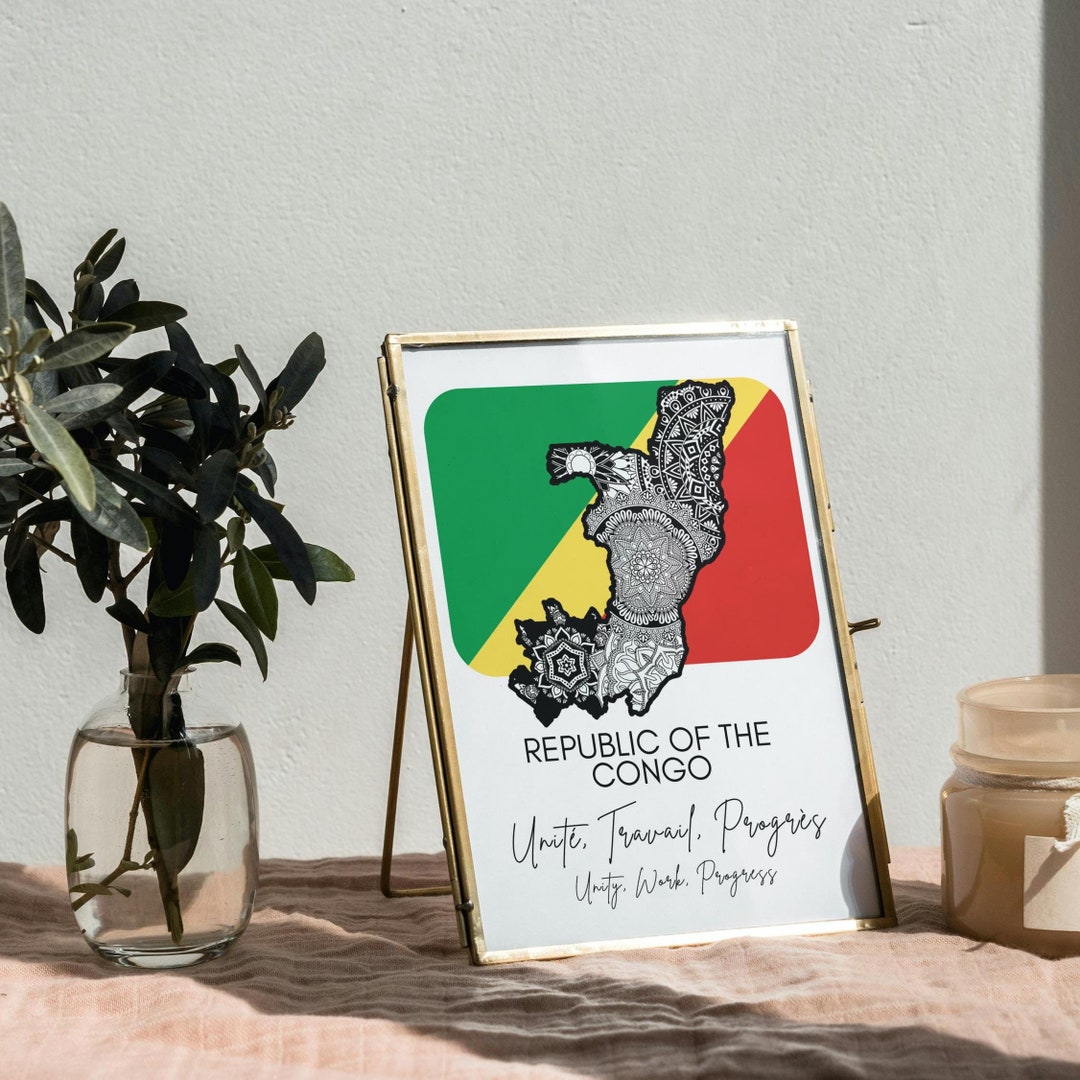 Republic of the Congo Wall Art, Printable Congolese Map Art, Patriotic ...