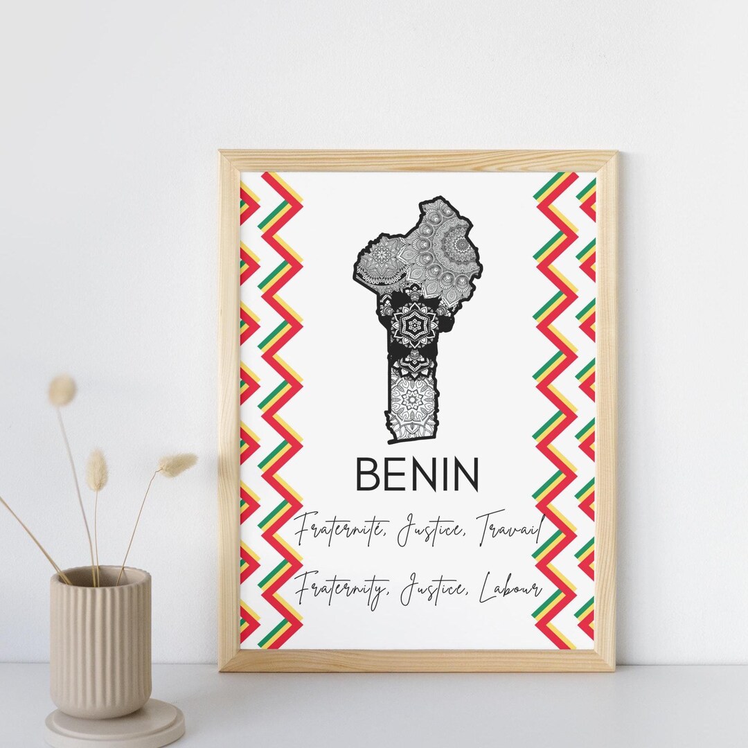 Benin Wall Art Print, Printable Benin Map, Patriotic Benin Flag ...
