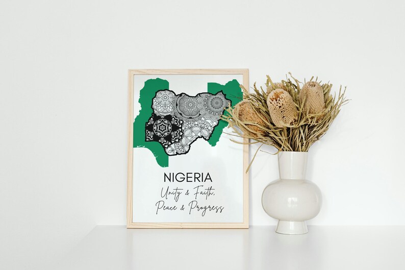 Nigerian Wall Art, Printable Nigeria Map Wall Art, Nigeria Flag ...