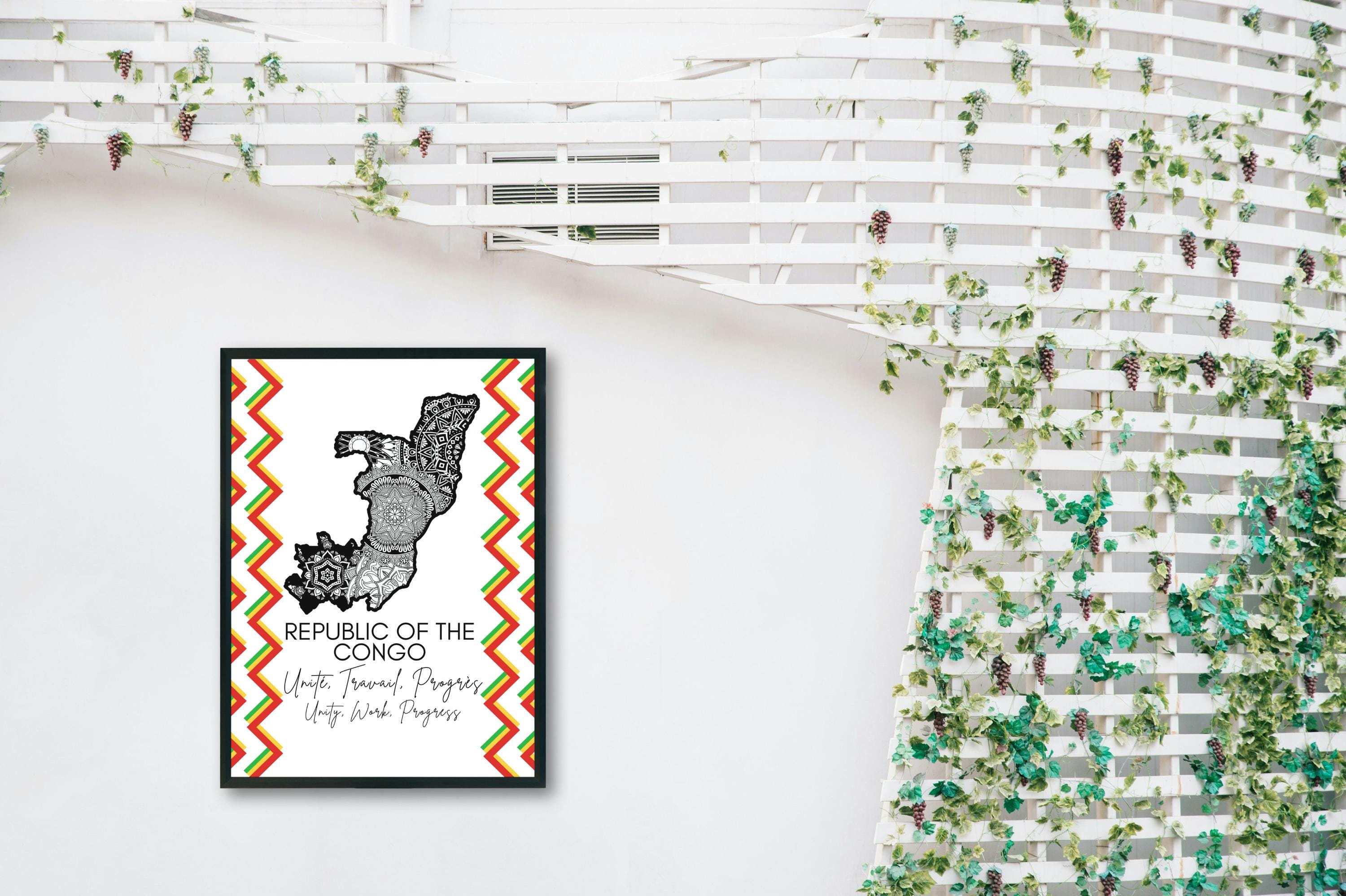 Republic of Congo Wall Art, Printable Congo Map Wall Art, Patriotic ...