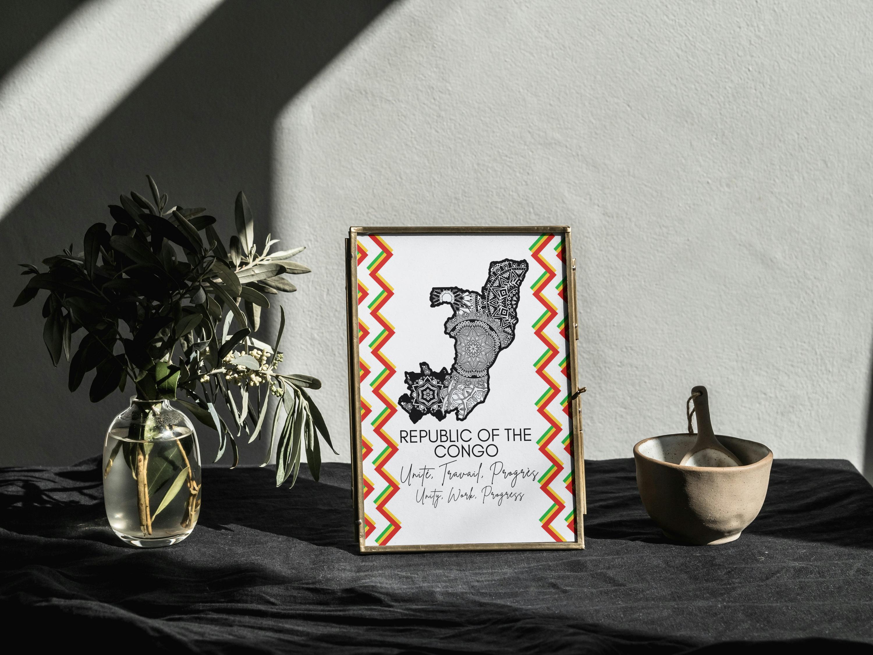 Republic of Congo Wall Art, Printable Congo Map Wall Art, Patriotic ...