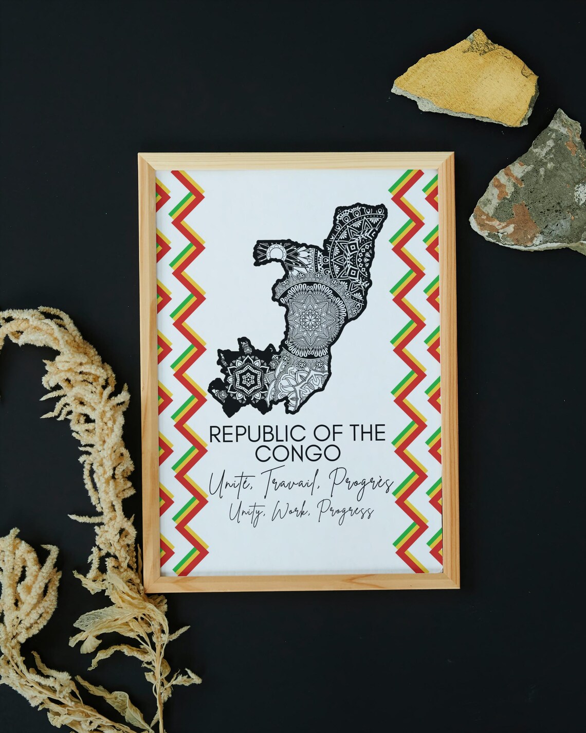 Republic of Congo Wall Art, Printable Congo Map Wall Art, Patriotic ...