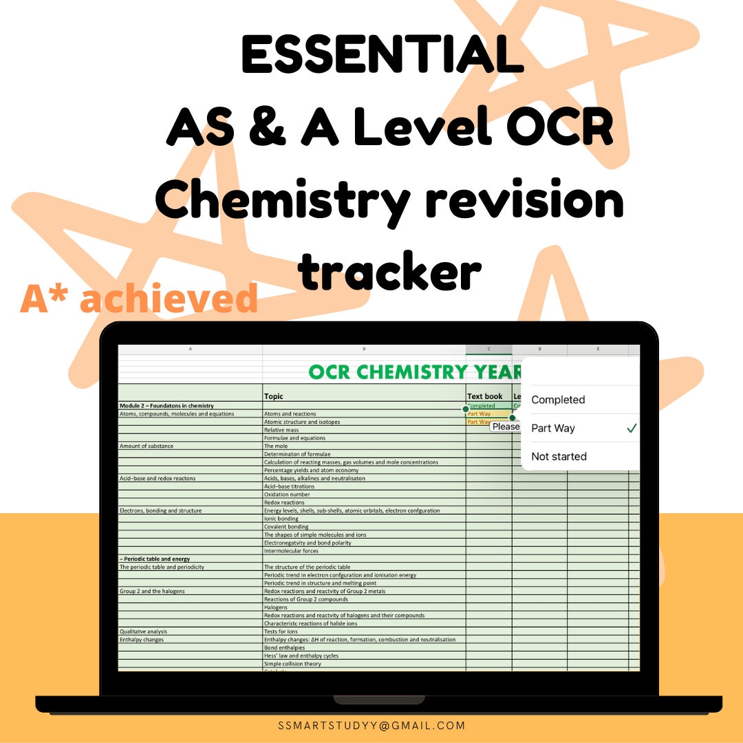 OCR Chemistry Alevel Revision Tracker A* Student College University - Etsy