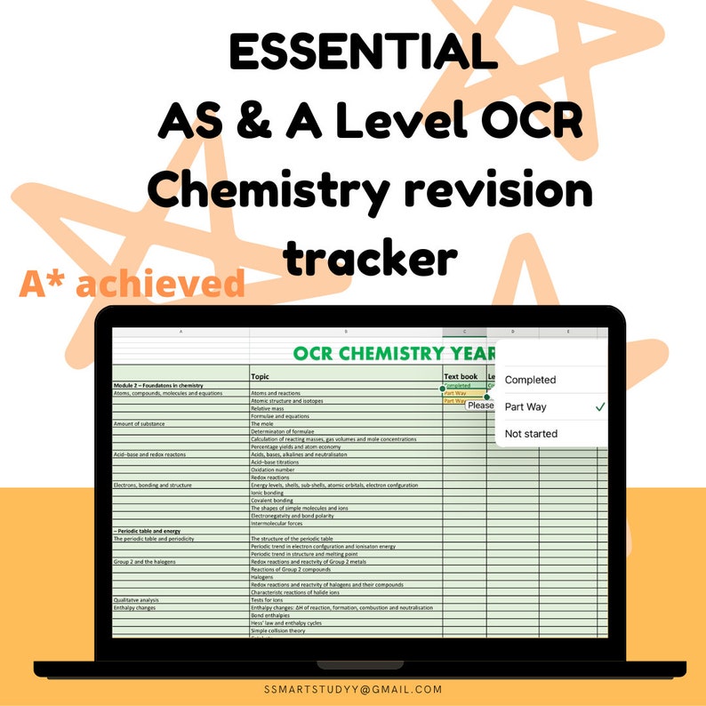 OCR Chemistry Alevel Revision Tracker A* Student College University - Etsy