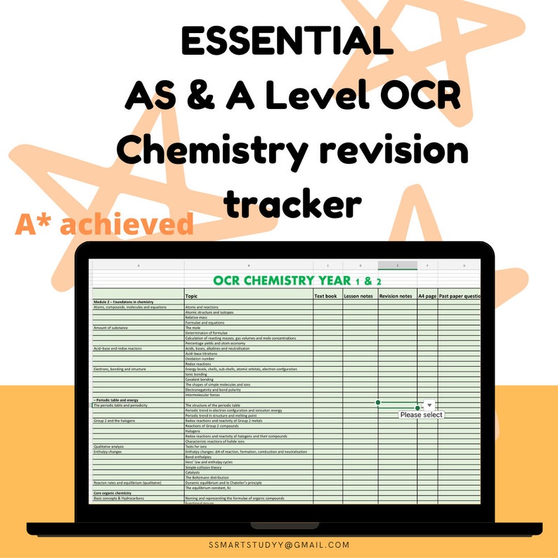 OCR Chemistry Alevel Revision Tracker A* Student College University - Etsy
