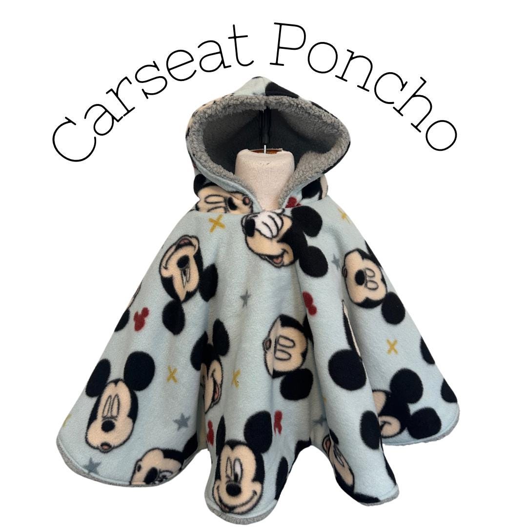 Car Seat Poncho, Mickey Grey Hooded Poncho, Birthday Gift, Christmas ...