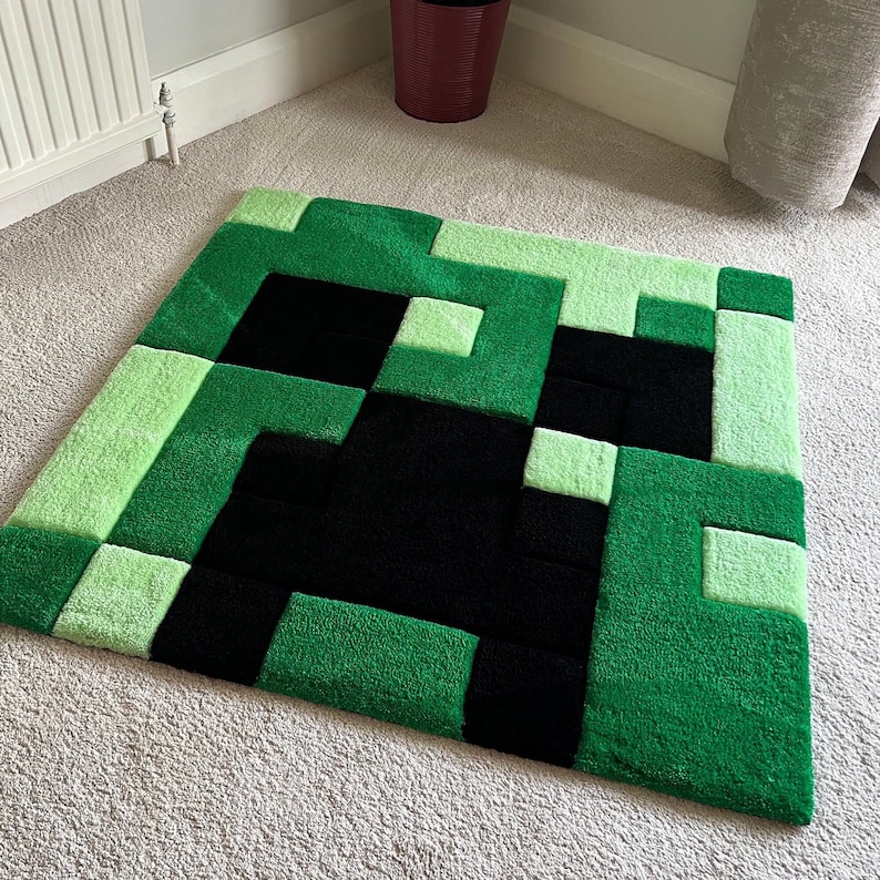 Minecraft Rug Creeper Rug Kids Rugs Gaming Rug Handmade Tufted Rug ...