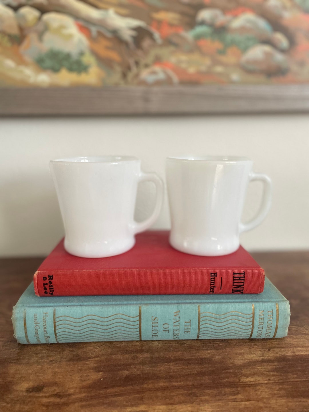 Vintage White Fire King by Anchor Hocking D Handle Diner Coffee Mugs ...