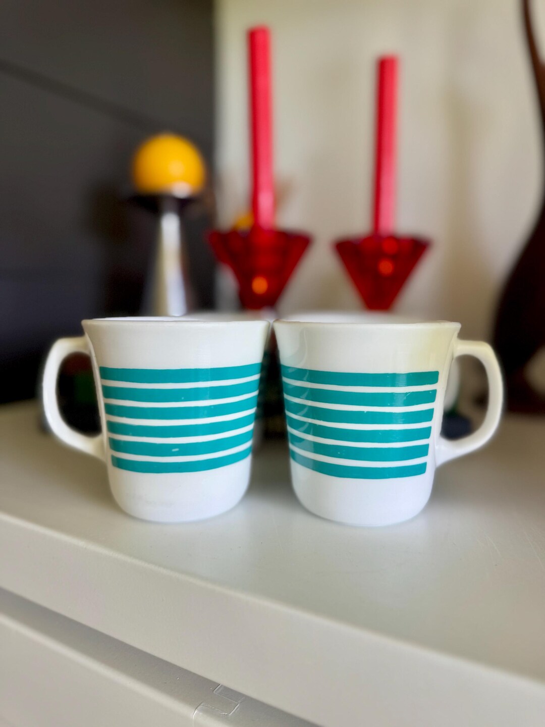 Vintage Corning Ware Corelle Teal Rainbow Sundance Coffee Mugs (set of ...