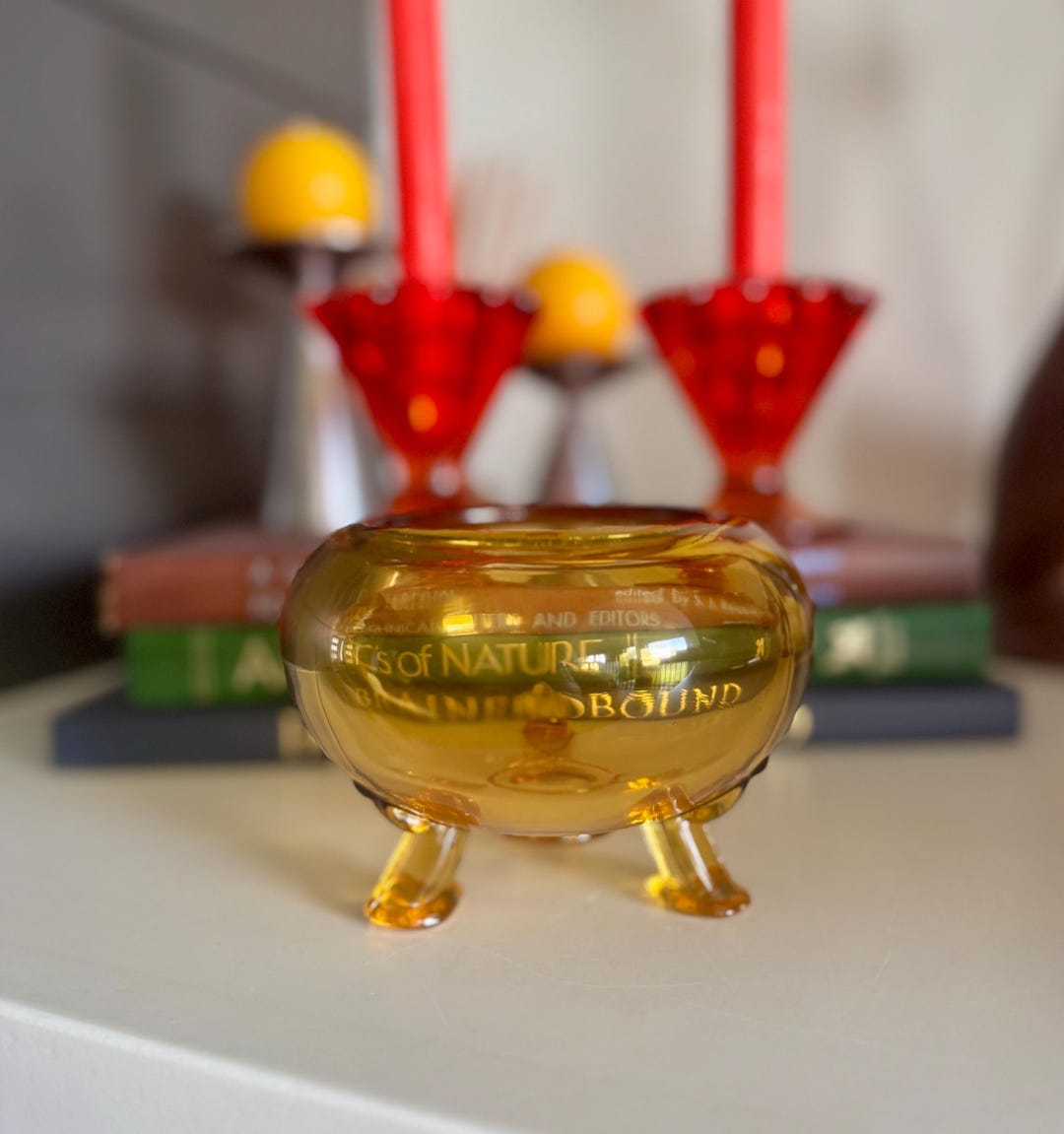 Vintage Amber Viking Glass Footed Flower Frog Flowerlite - Etsy