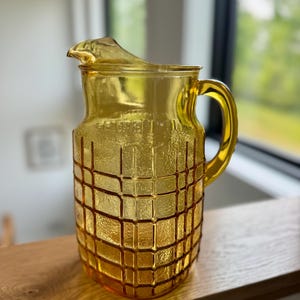 Vintage Amber Waffle Pattern Large Glass Water Ice Tea Pitcher - Etsy
