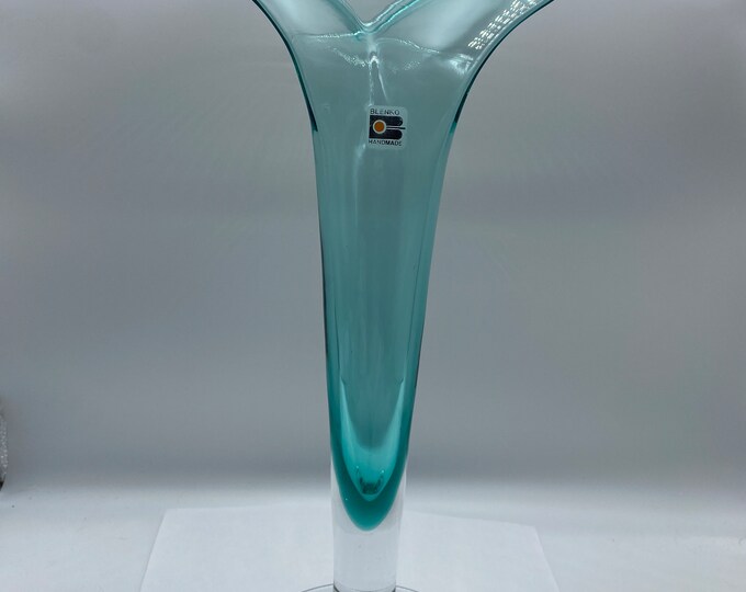 1960's Blenko Hand Blown Glass Vase Sapphire Blue Tulip Fluted ...