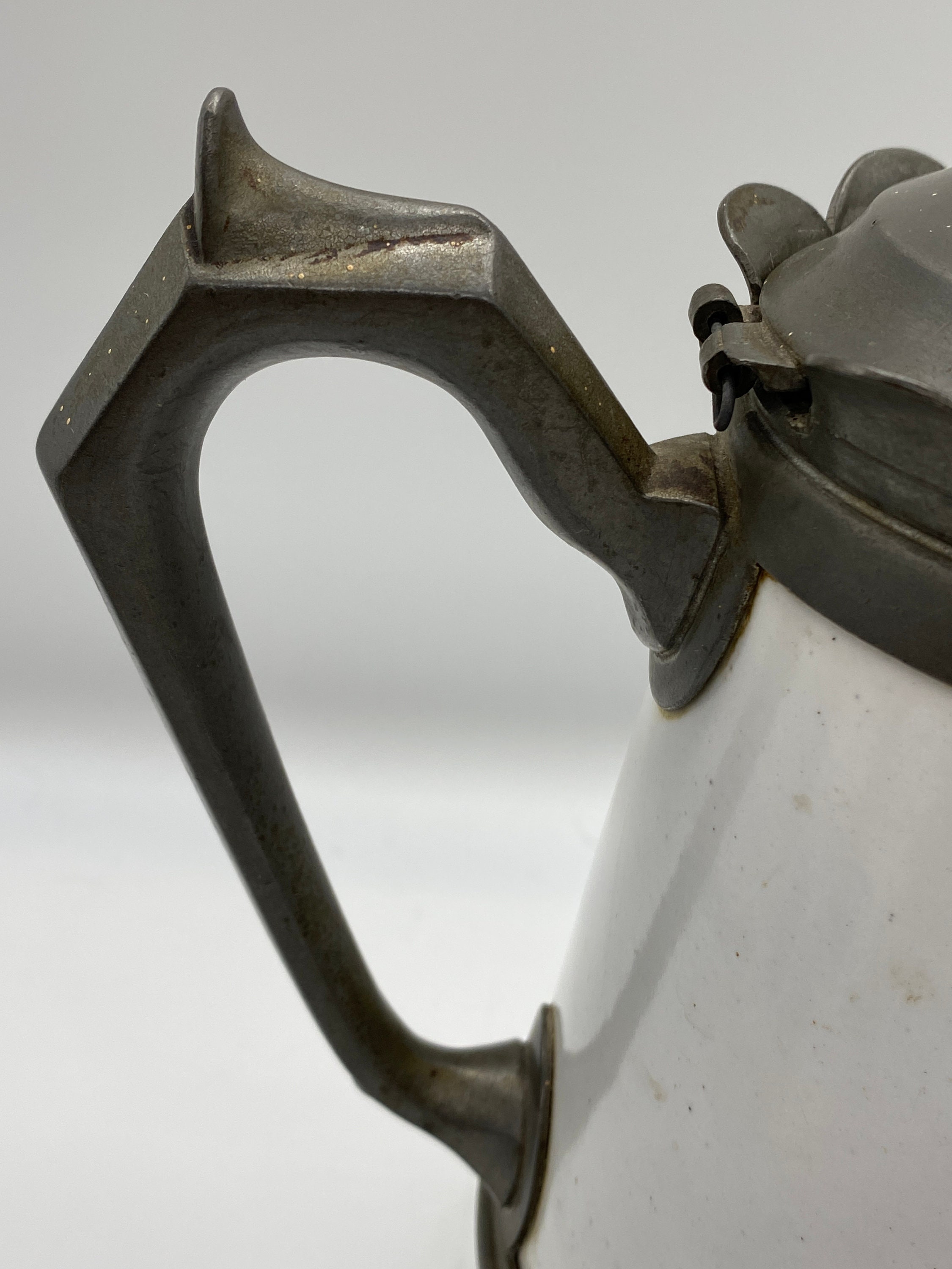 Antique Porcelain Enamel & Pewter Coffee Pot Manning and Bowman 1880s ...