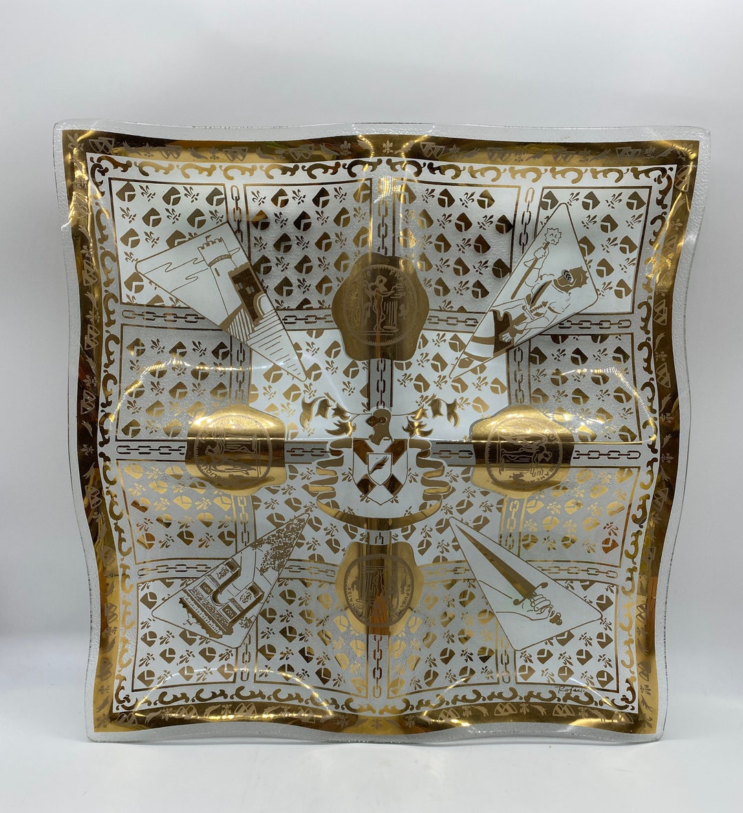 MCM Molded Gold French Themed Glass Tray, Made in France - Etsy