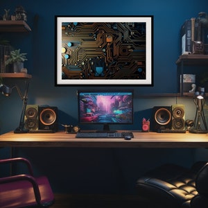 Large CPU Wall Art - Minimalist Circuit Design, Printable IT Poster ...