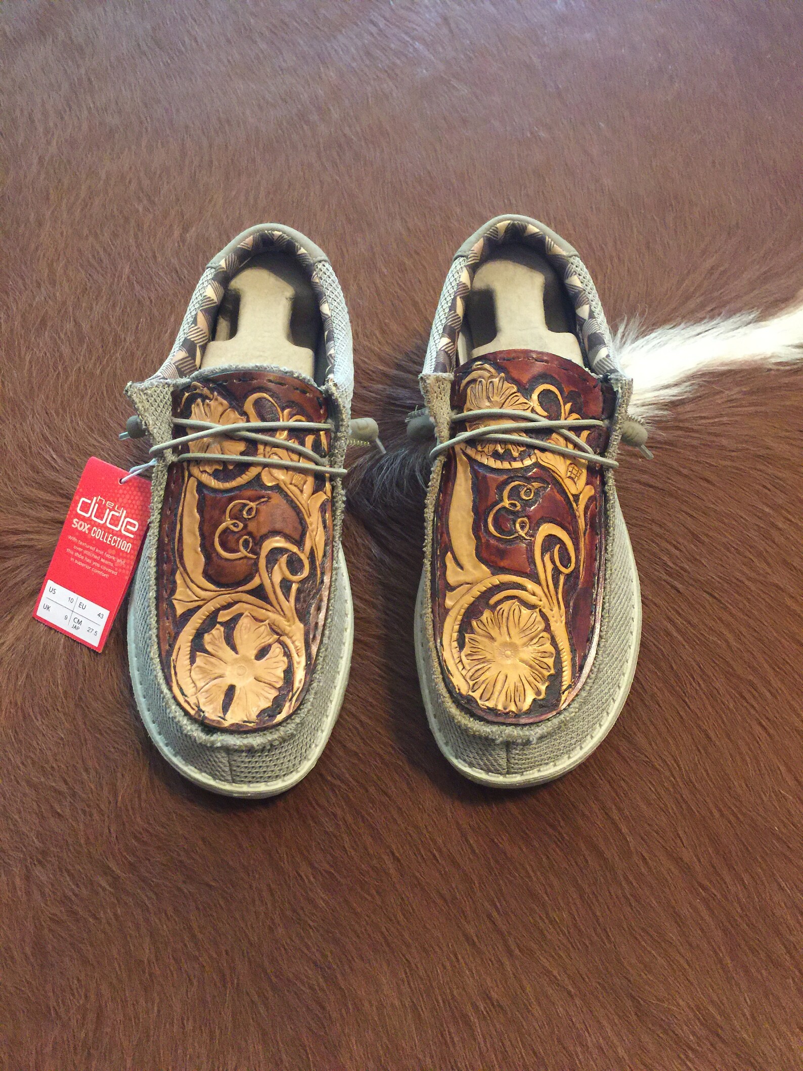 Hey Dude With Handmade Leather Inserts - Etsy