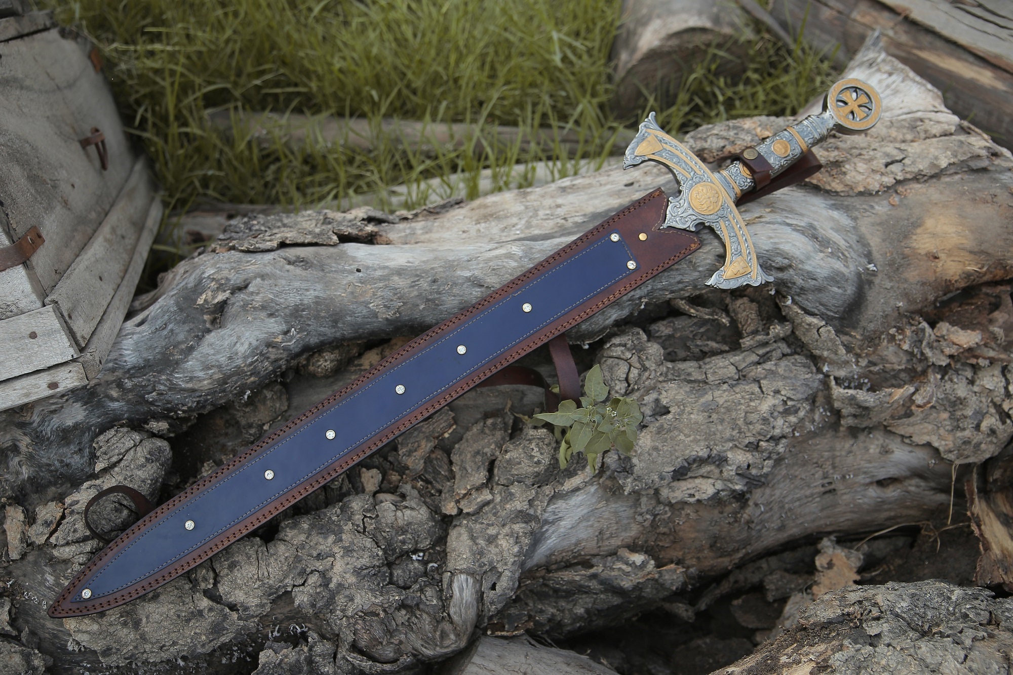 Damascus Steel Sword Custom Handmade With Leather Sheath, Gift for Him ...