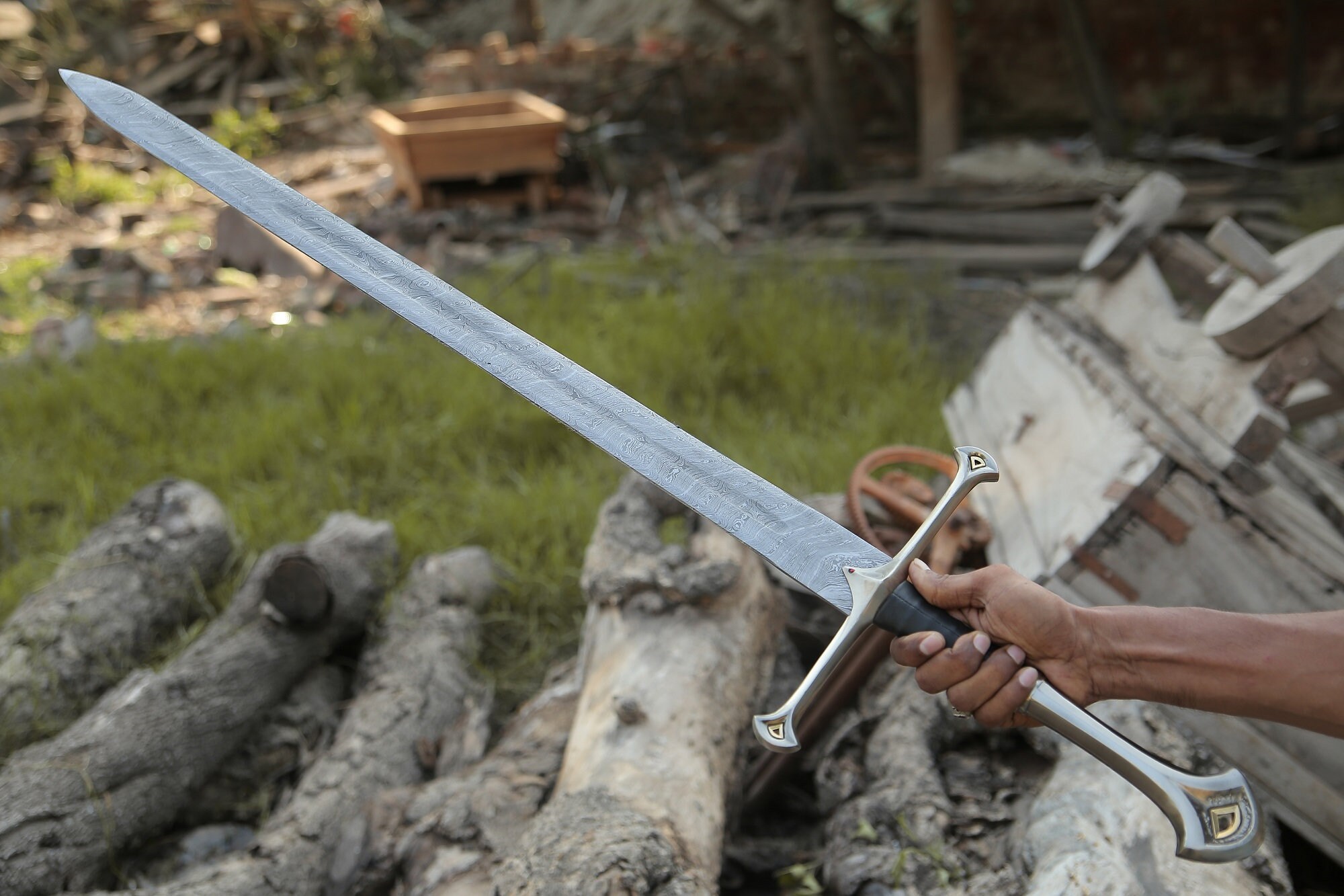 Damascus Steel Sword Custom Handmade With Leather Sheath, Gift for Him ...