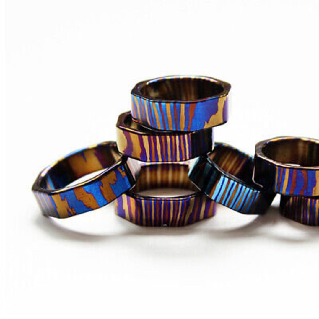 Timascus Ring Bevelled Custom Handmade, Mokuti Ring, Wedding Band ...