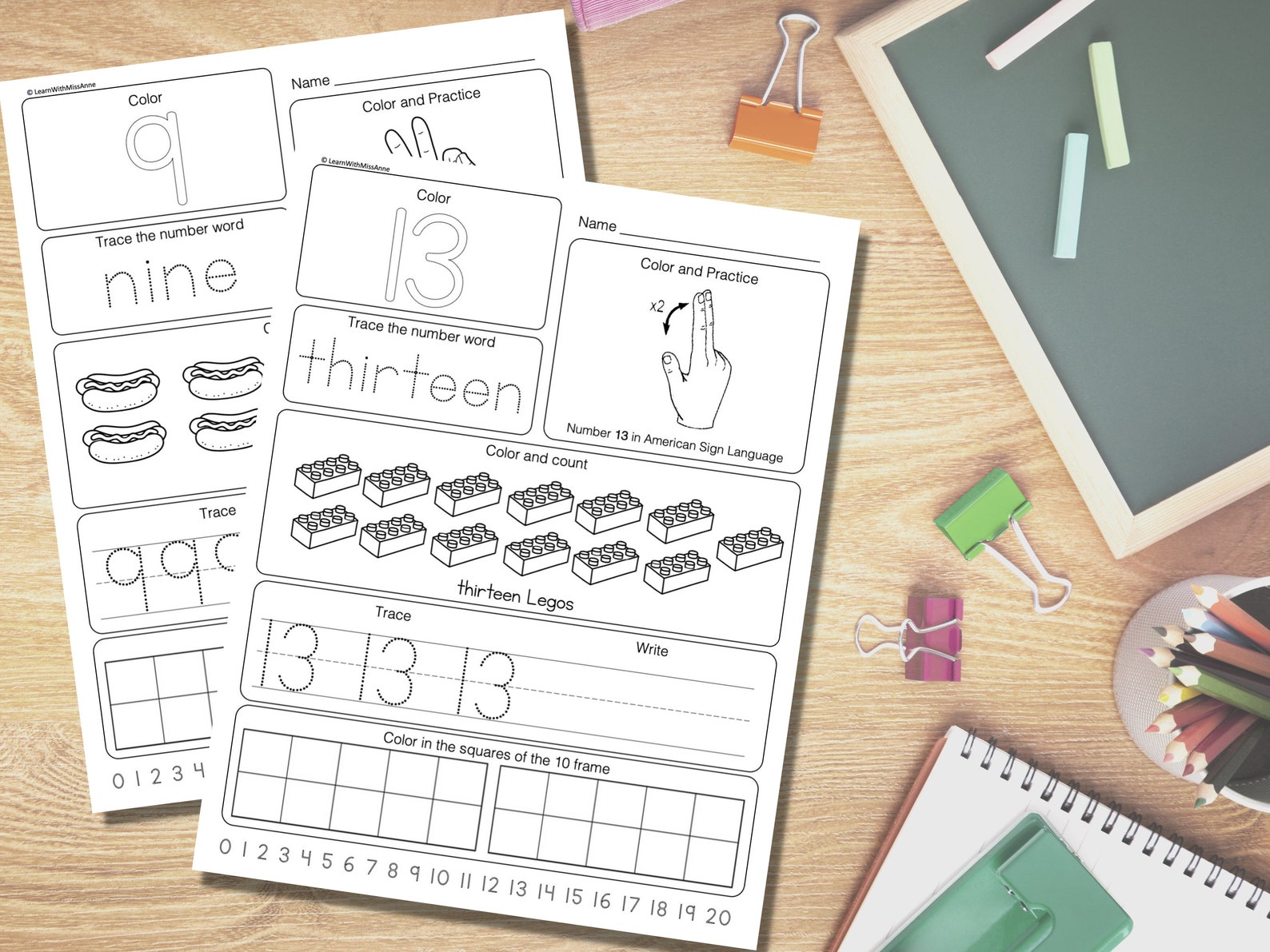 Number Worksheets, 0-20 Printables, ASL Numbers, Counting, 10 Frames ...