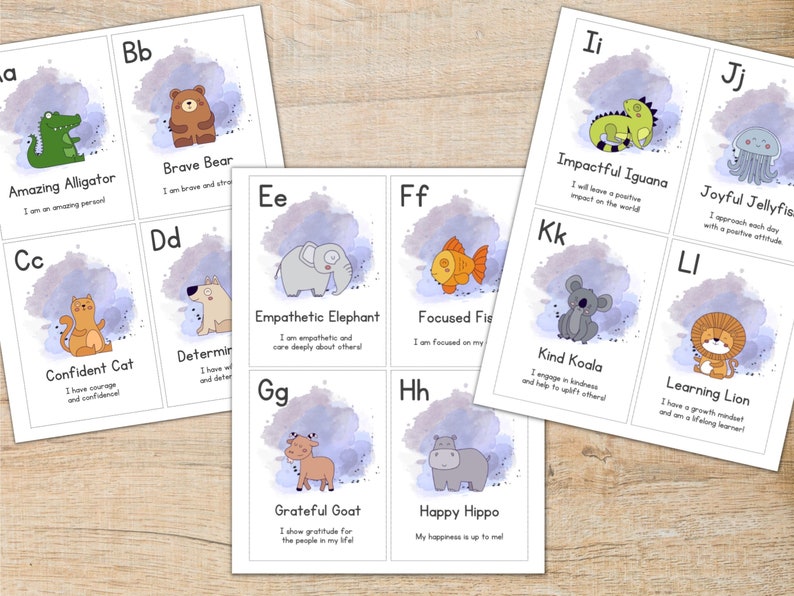 Mindfulness Alphabet Animal Cards, Affirmations for Kids, Preschool ...
