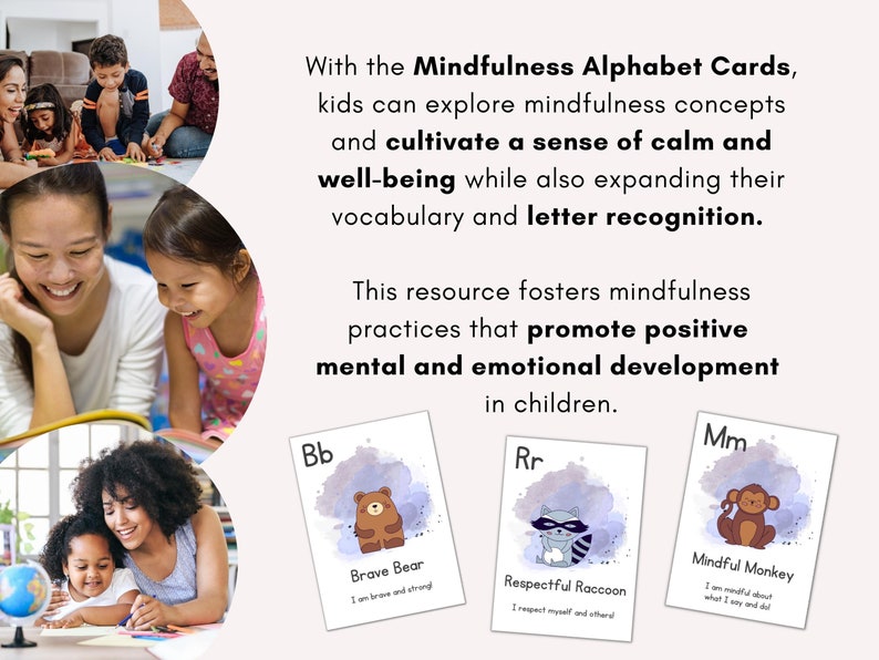Mindfulness Alphabet Animal Cards, Affirmations for Kids, Preschool ...