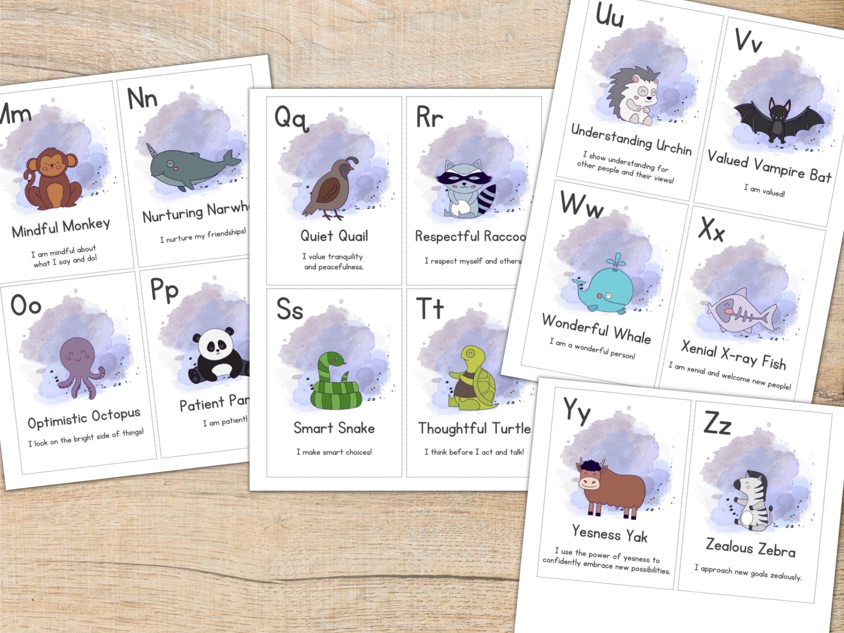 Mindfulness Alphabet Animal Cards, Affirmations for Kids, Preschool ...