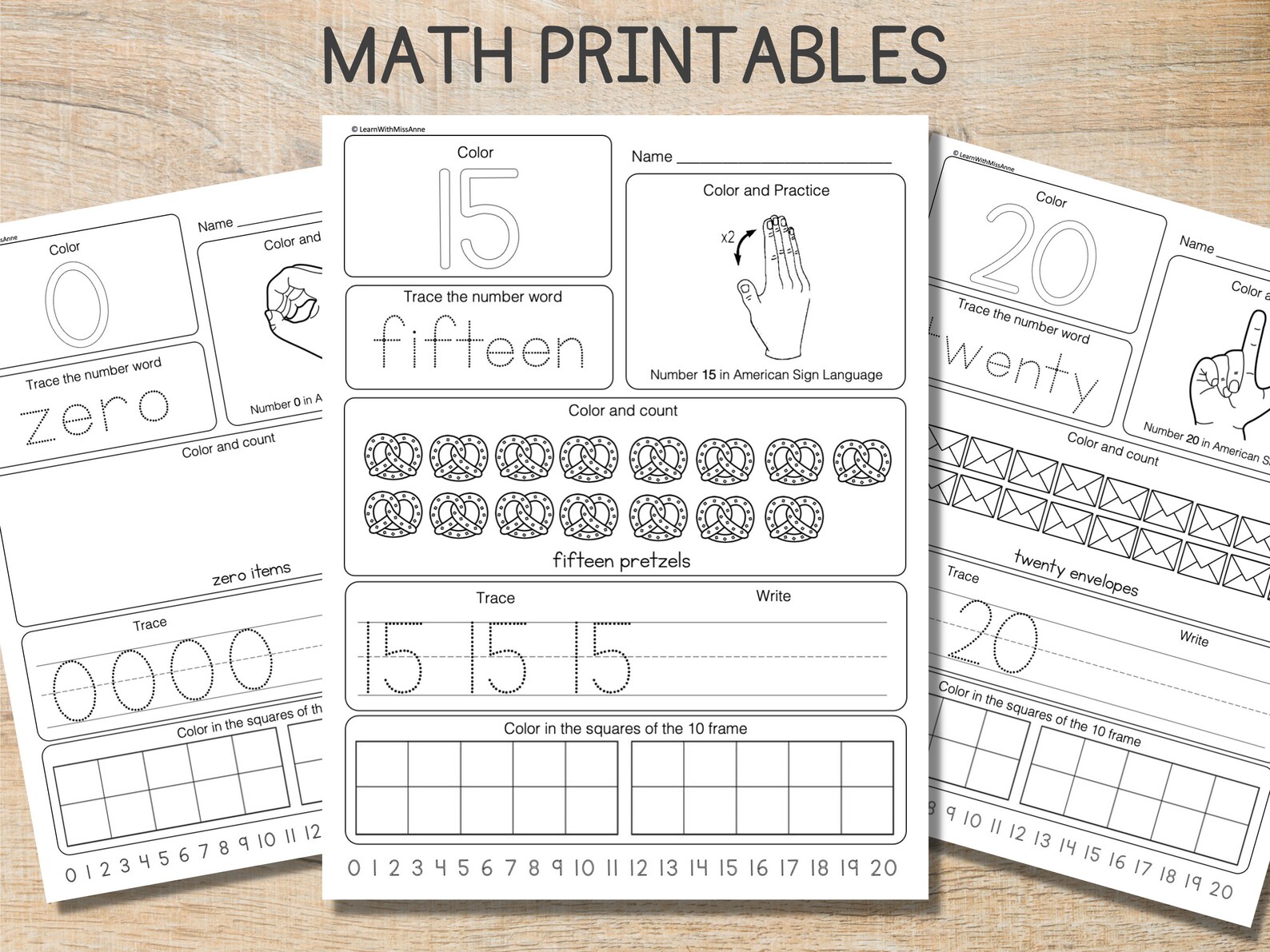 Number Worksheets, 0-20 Printables, ASL Numbers, Counting, 10 Frames ...