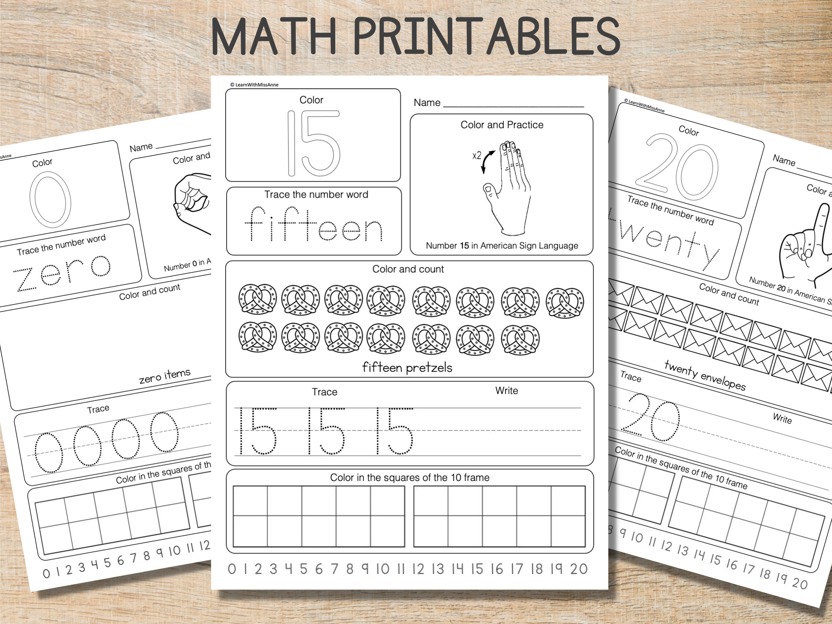 Number Worksheets, 0-20 Printables, ASL Numbers, Counting, 10 Frames ...