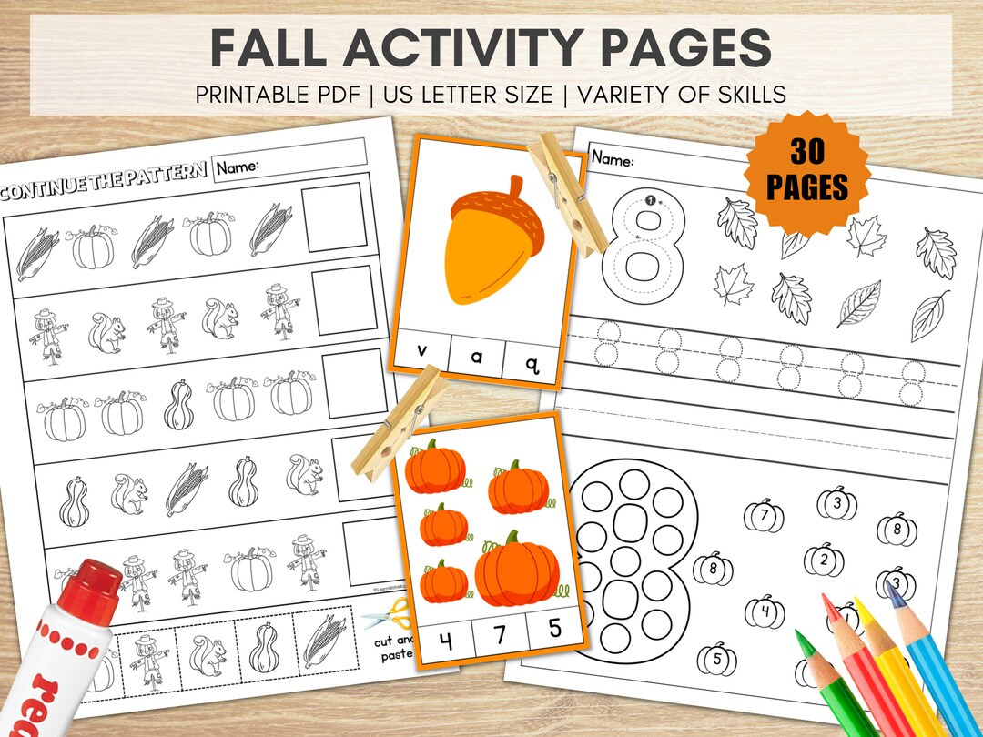 Printable Fall Activity Pages, Math & Literacy Worksheet Learning Pages ...