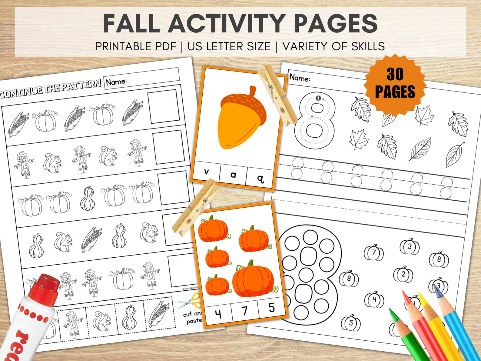 Printable Fall Activity Pages, Math & Literacy Worksheet Learning Pages ...