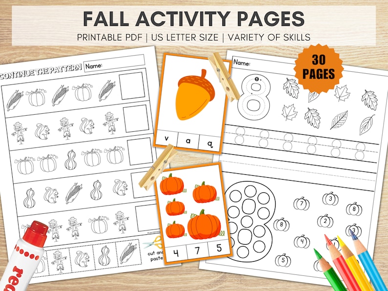 Printable Fall Activity Pages, Math & Literacy Worksheet Learning Pages ...