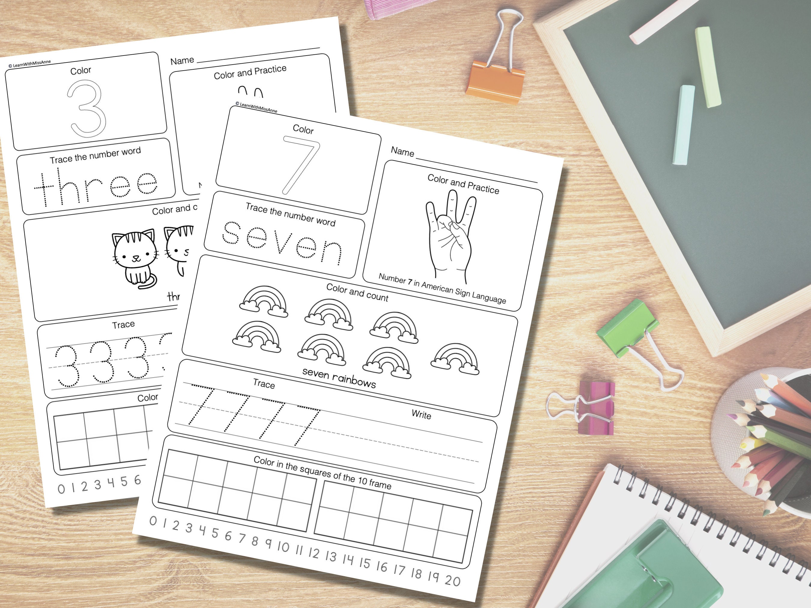 Number Worksheets, 0-20 Printables, ASL Numbers, Counting, 10 Frames ...