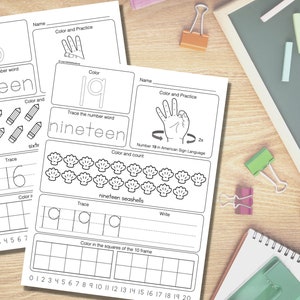 Number Worksheets, 0-20 Printables, ASL Numbers, Counting, 10 Frames ...
