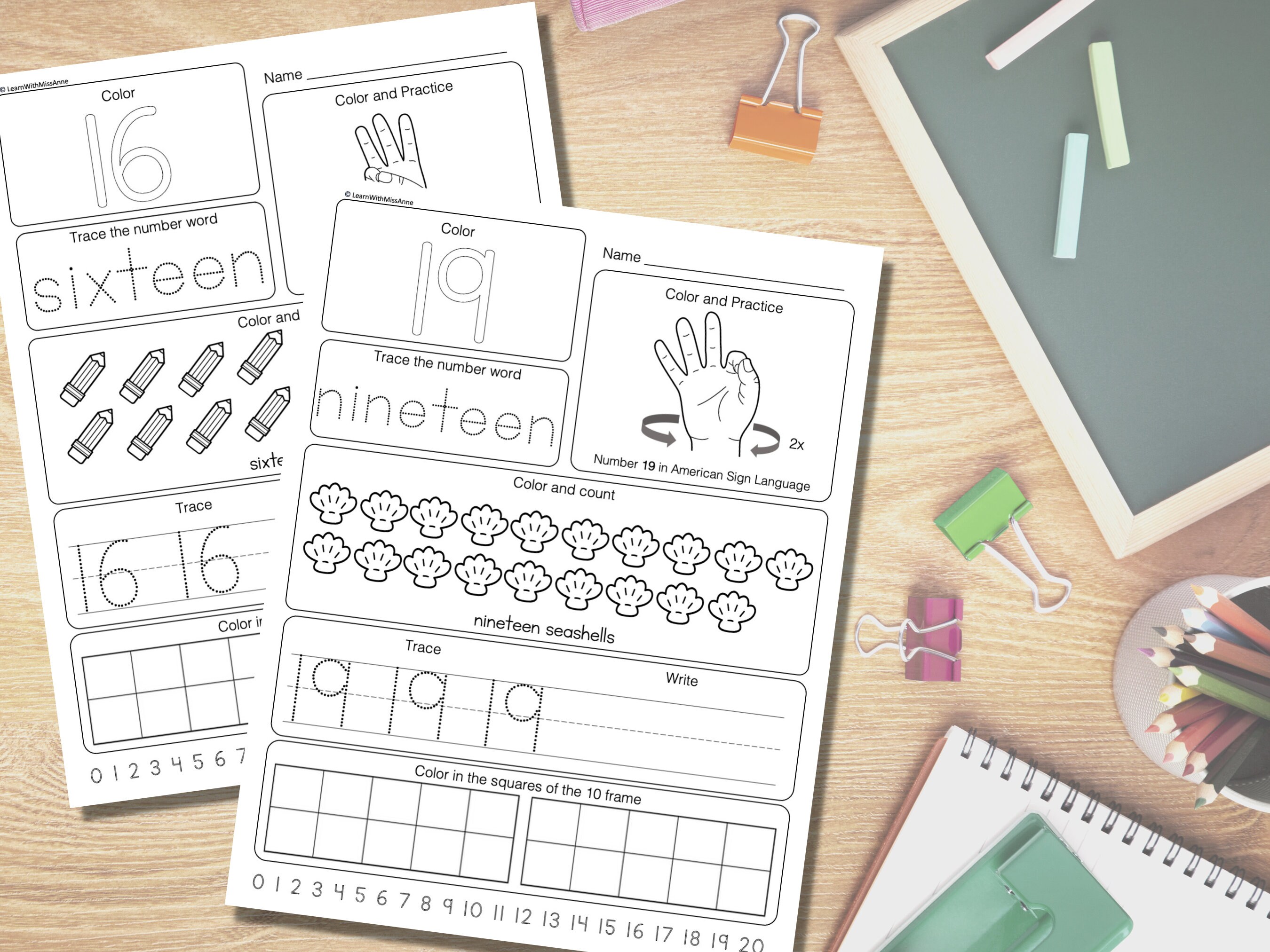 Number Worksheets, 0-20 Printables, ASL Numbers, Counting, 10 Frames ...